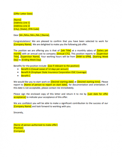 Offer Letter Format | Download the format of Offer Letter